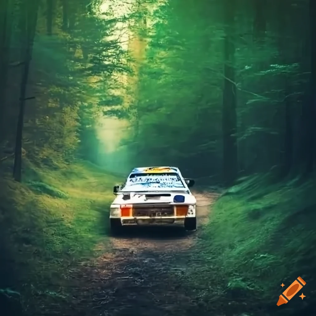 Off-road rally race in the forest on Craiyon