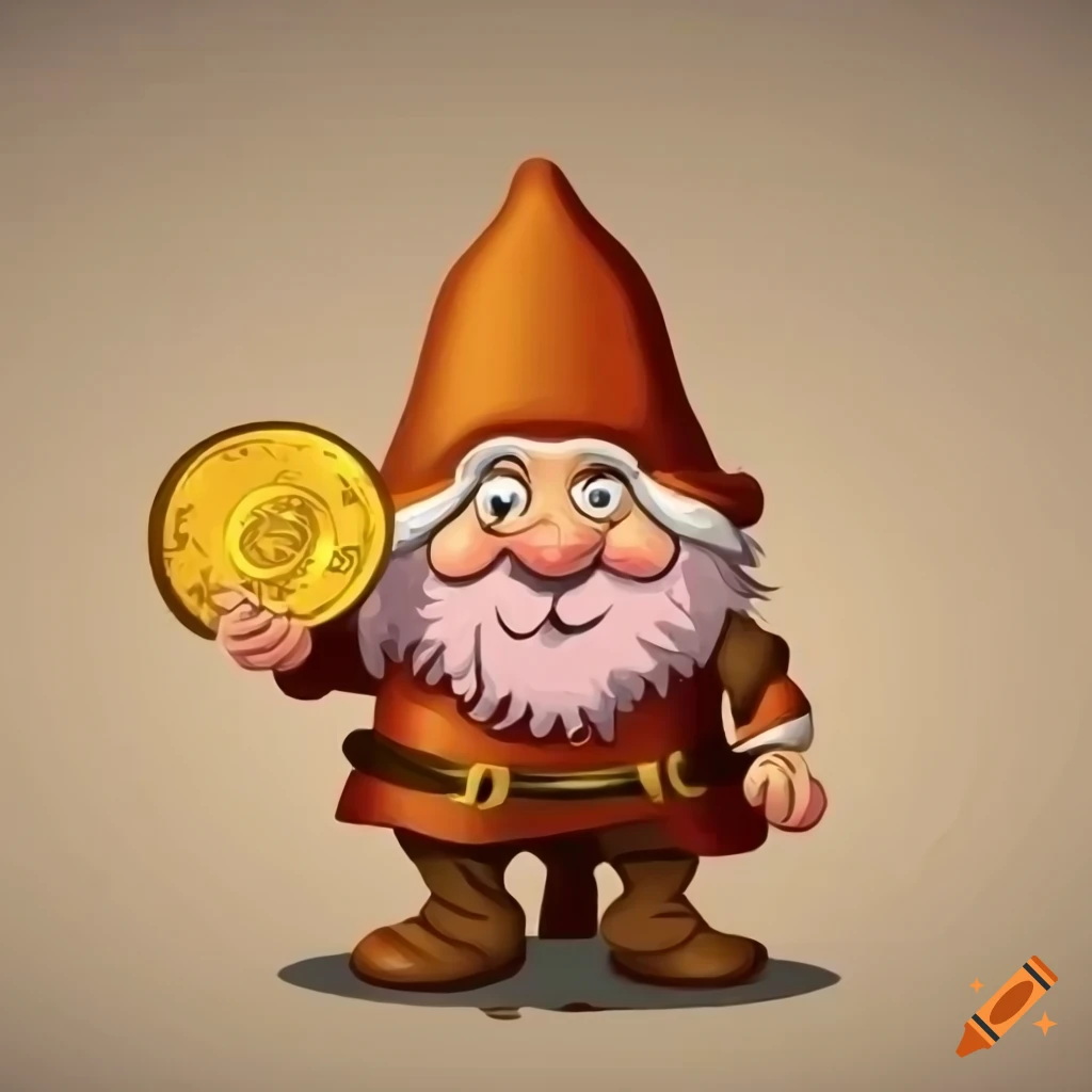 Cartoon dwarf holding a gold coin on Craiyon