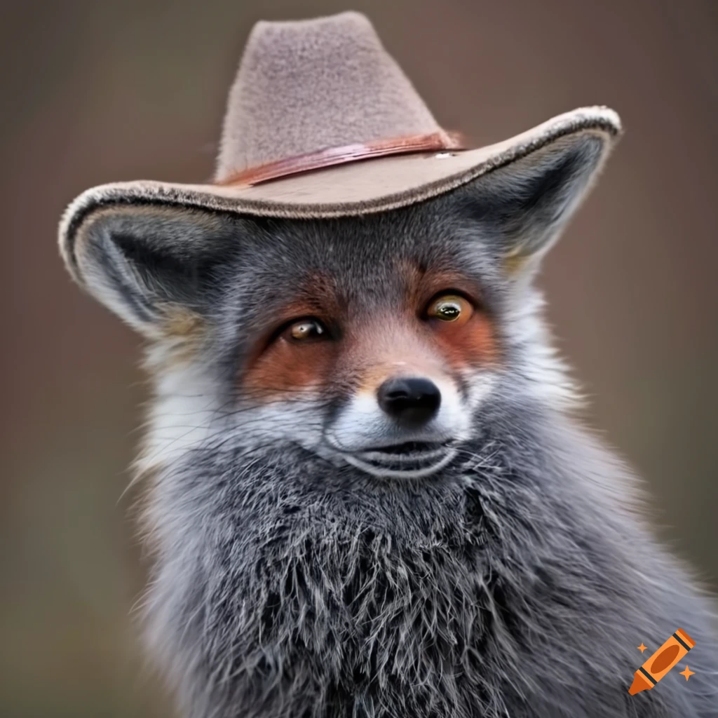 Silver haired fox wearing a cowboy hat on Craiyon