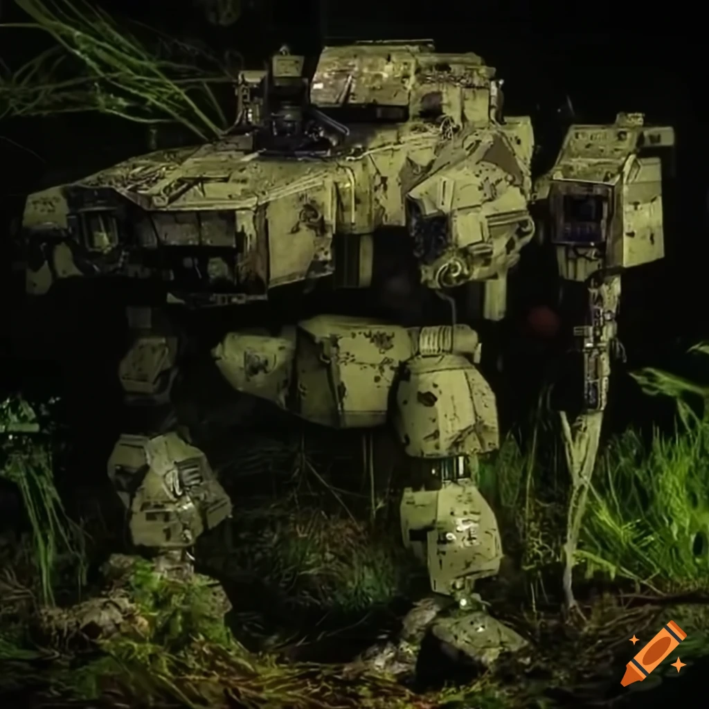 Dark colored siege chaos mech with orange glowing parts on Craiyon