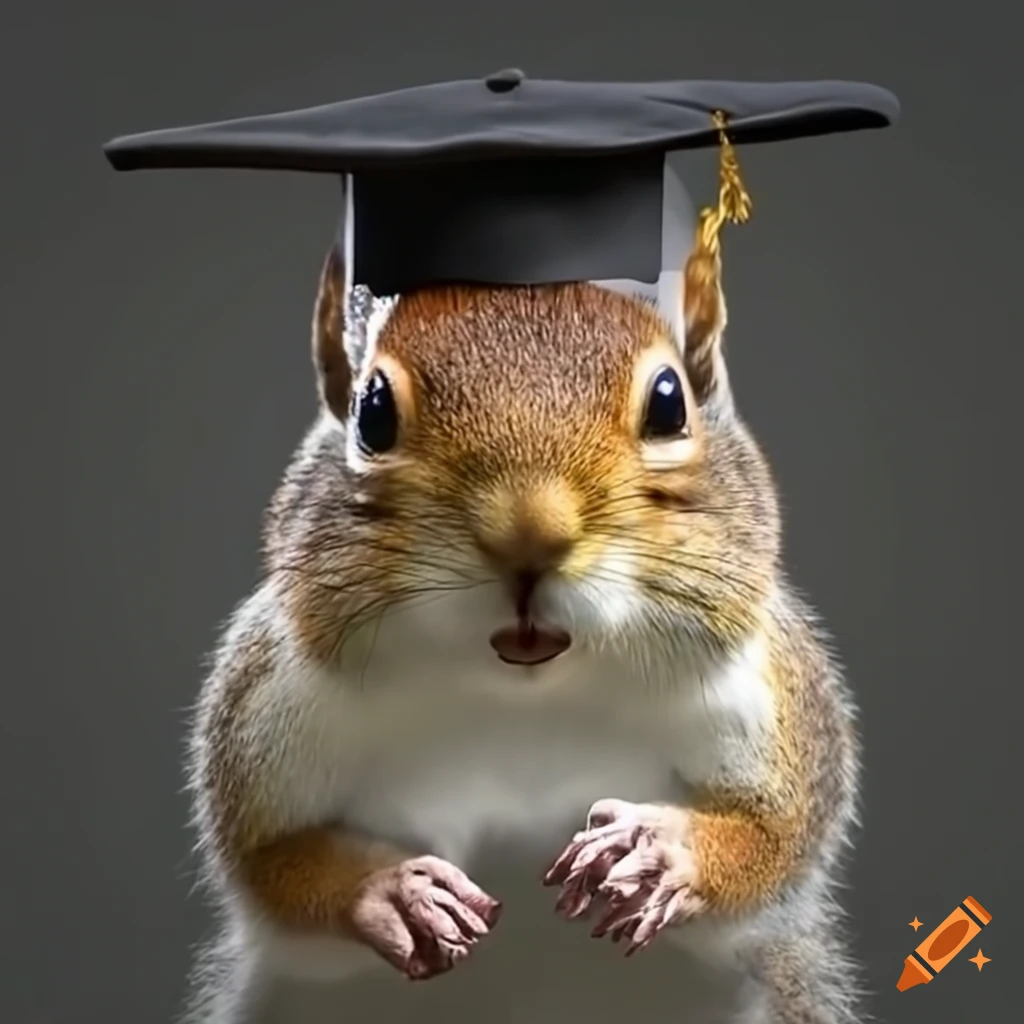 Adorable squirrel wearing a graduation cap
