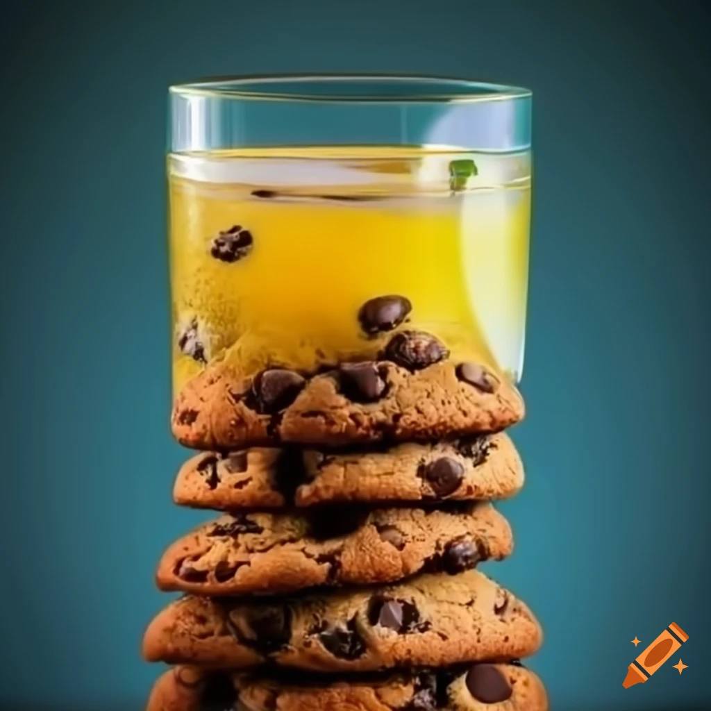 Lemonade on a chocolate chip cookie in simple art style