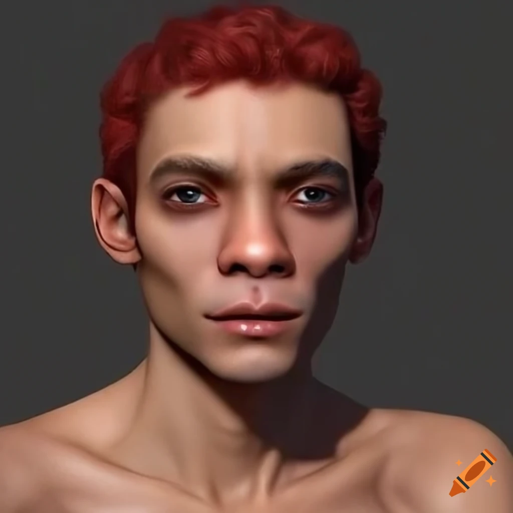 Portrait of a maroon-haired humanoid alien man on Craiyon