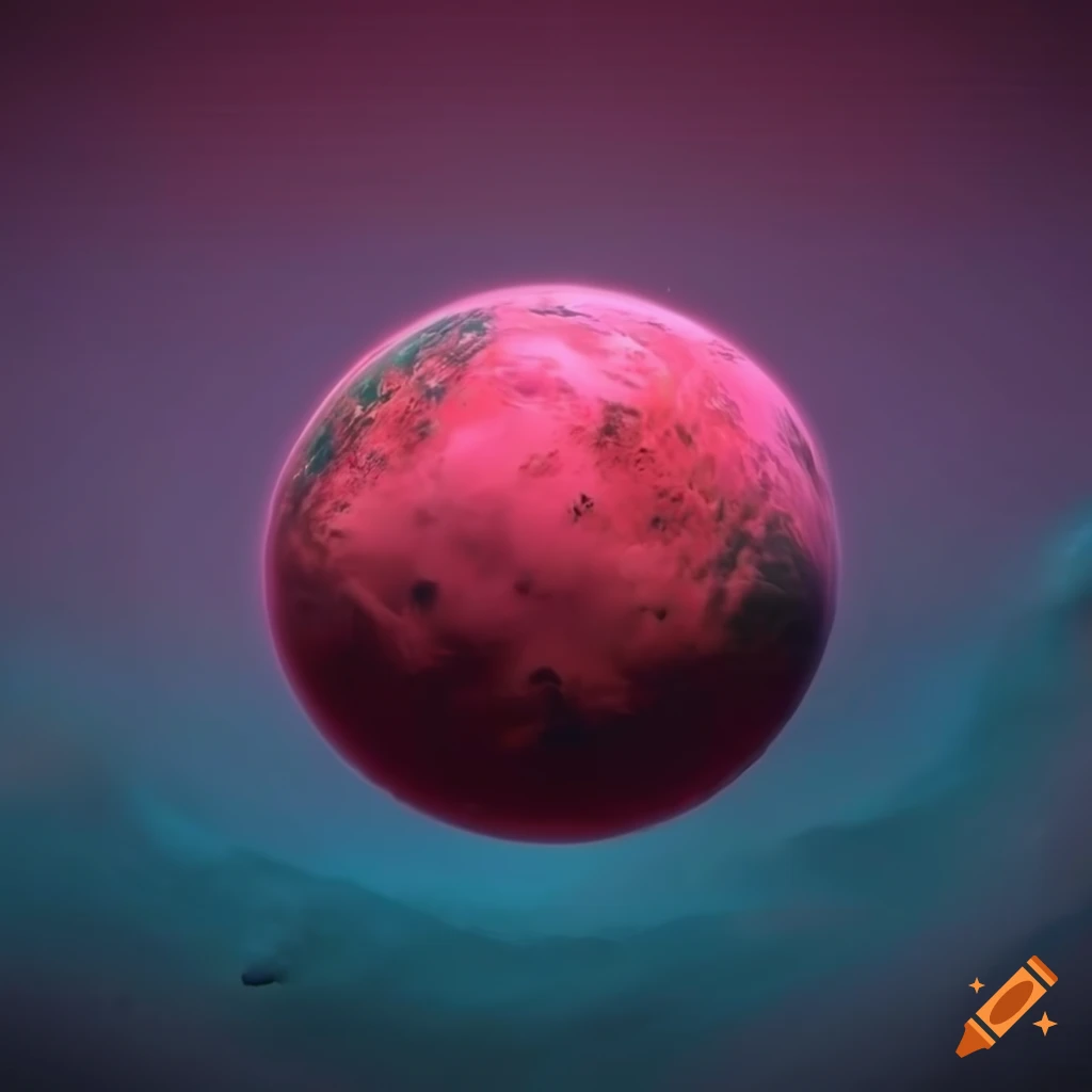 Neon red planet with pink valleys