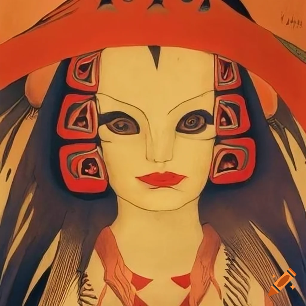 Color lithograph showcasing Native Salish designs on Craiyon