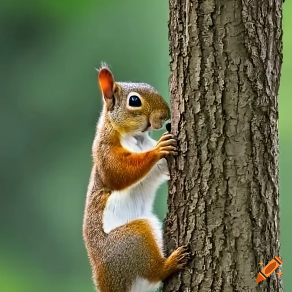 Squirrel climbing a tree on Craiyon