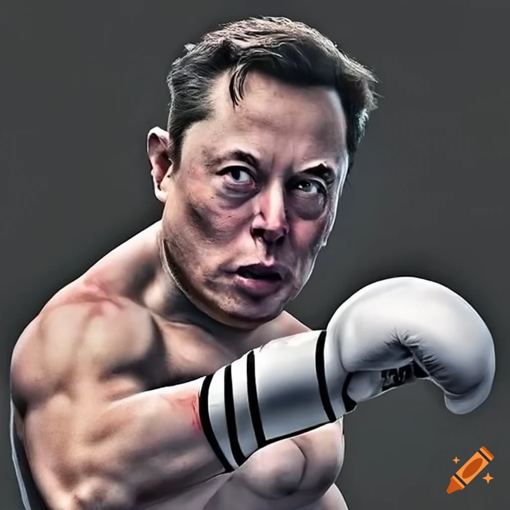 Humorous illustration of elon musk as a boxer