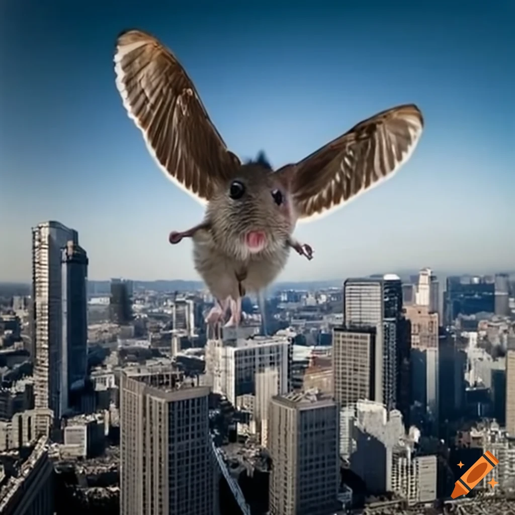 Menacing rats with wings flying over city on Craiyon