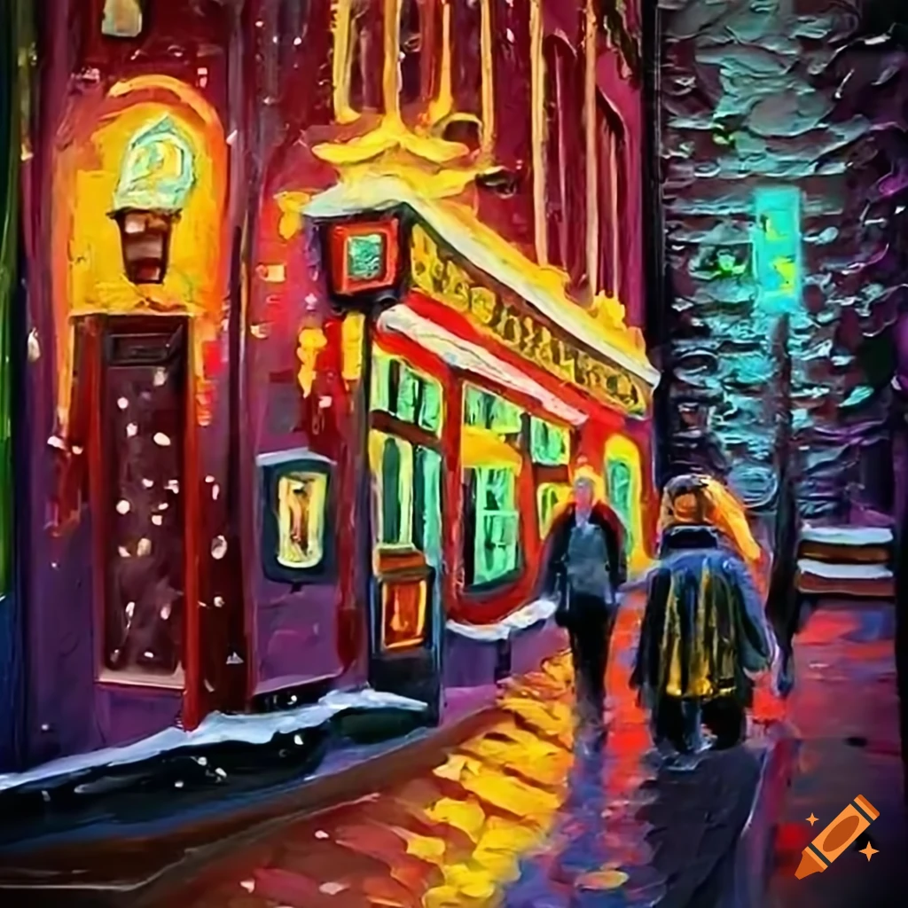 Nighttime photo of a city bar with neon lights on Craiyon