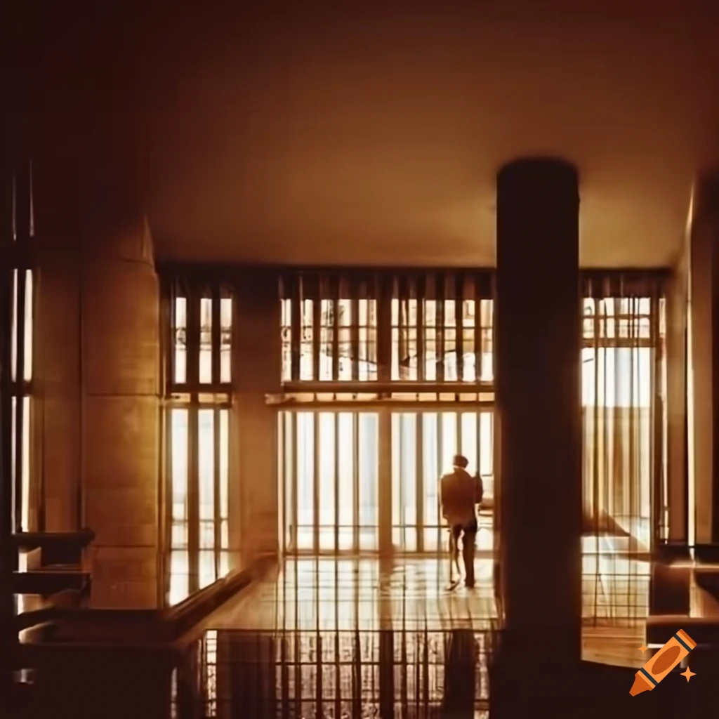 Interior view of a 1970s vintage office building on Craiyon