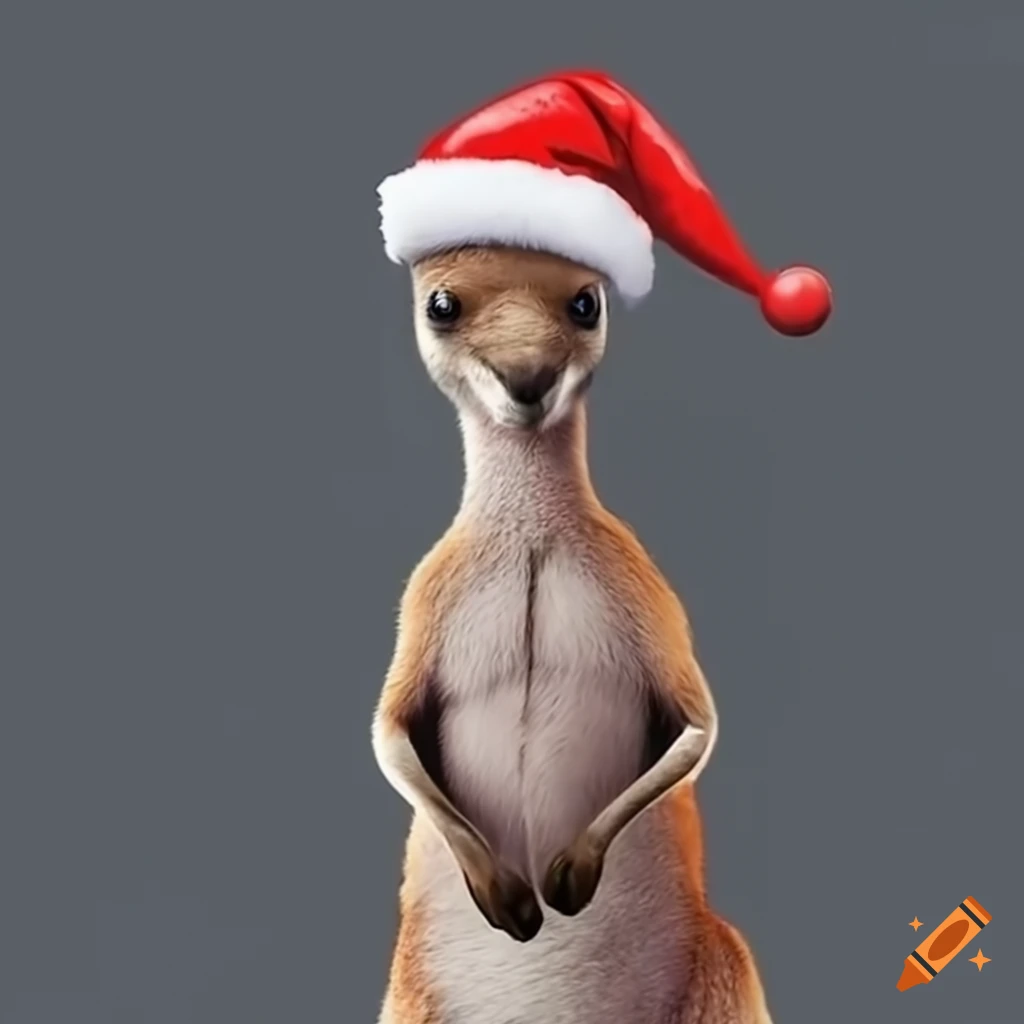 Cute kangaroo wearing a Santa hat on Craiyon