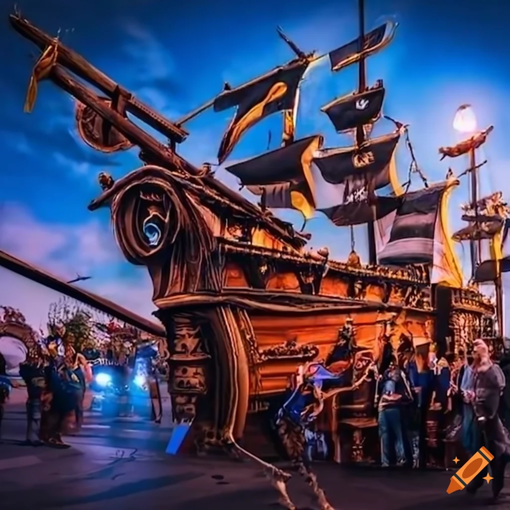 Pirate ship-themed truck in a parade