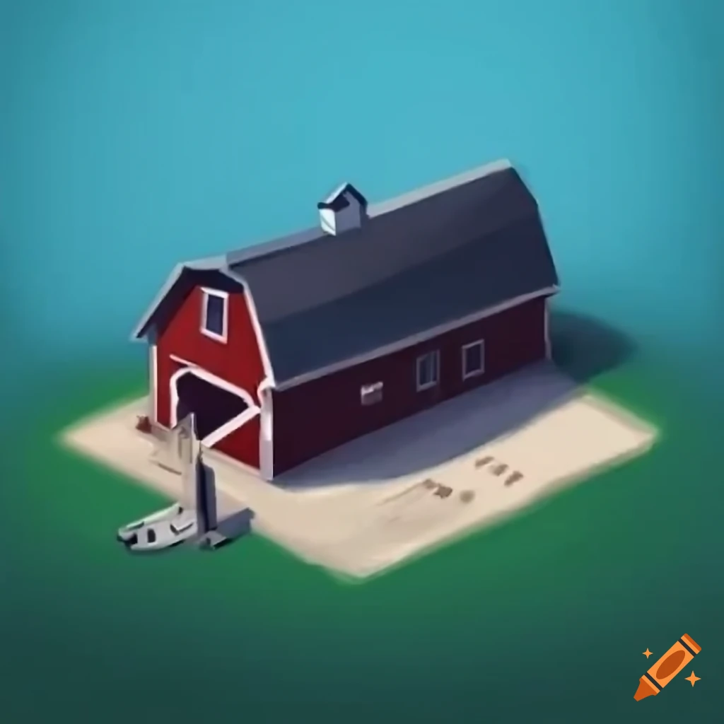High quality isometric view of a red barn house on Craiyon