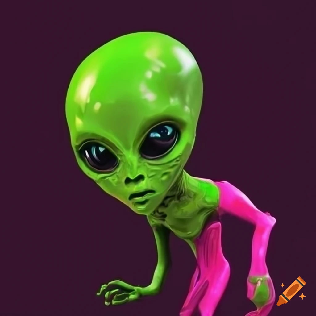 Futuristic green alien with a pink pistol on Craiyon
