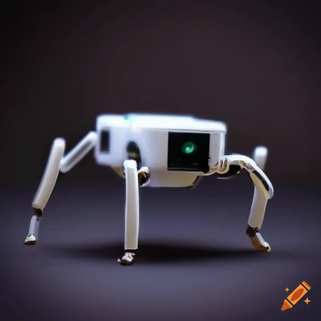 Image of a small four-legged robot with a screen and cameras on Craiyon