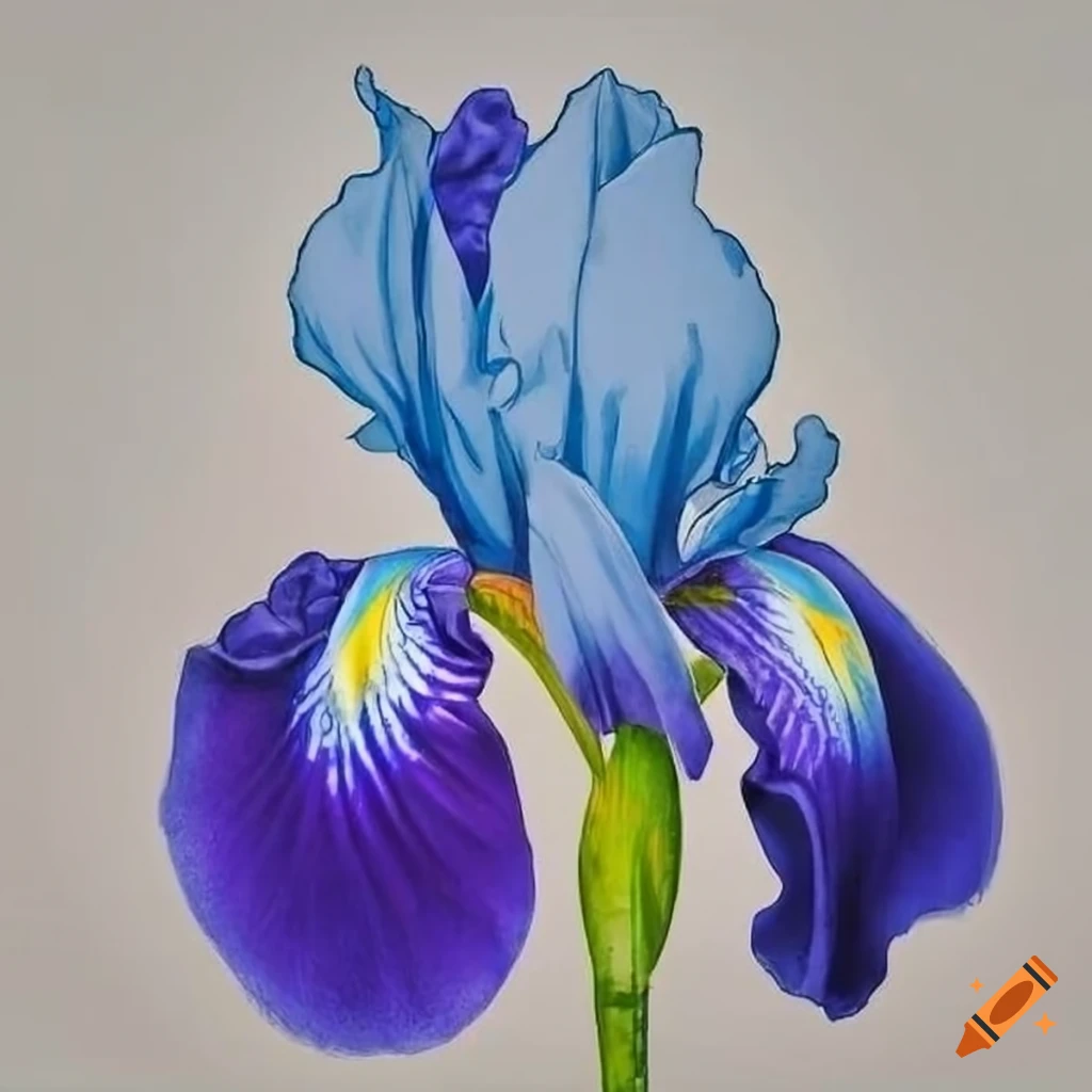 Graffiti of a blue flag Iris on white backdrop on Craiyon