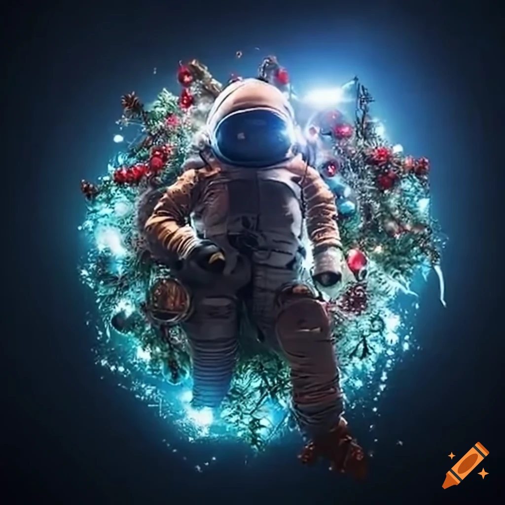 Santa astronaut with christmas gift in front of earth and moon ...