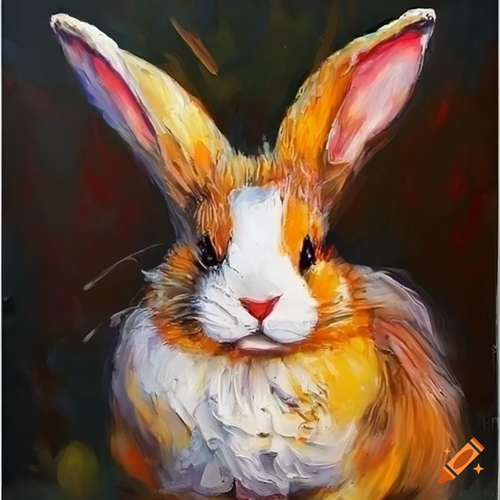 Palette knife painting of a realistic bunny