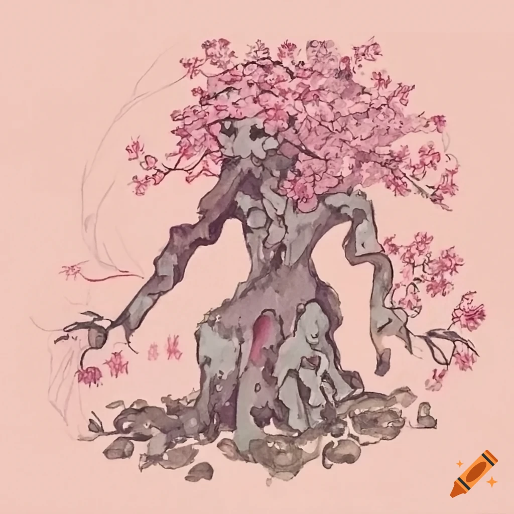 Image of a sakura treefolk with anoki mushrooms on Craiyon