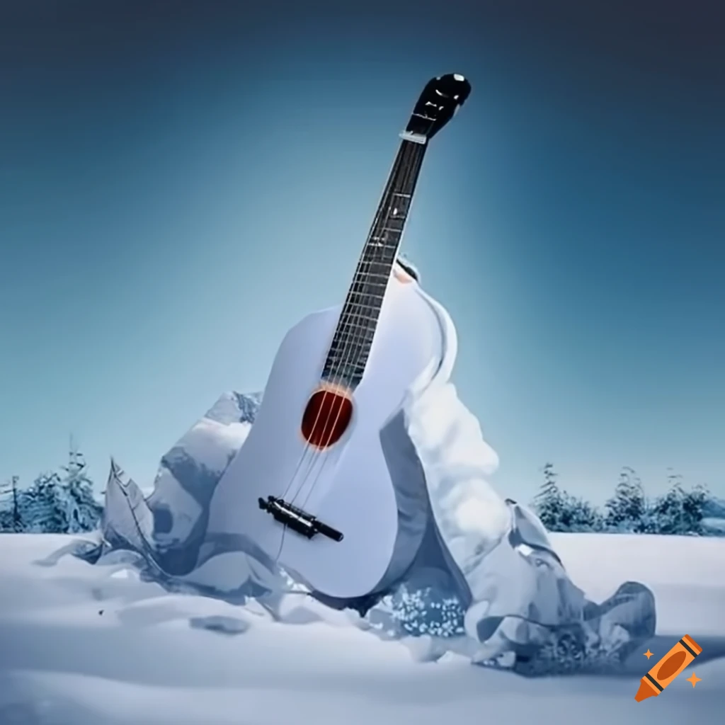 Guitar covered in snow