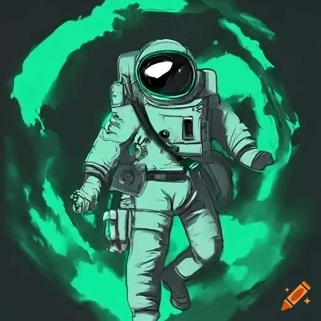 Art of a mint green astronaut floating in space on Craiyon