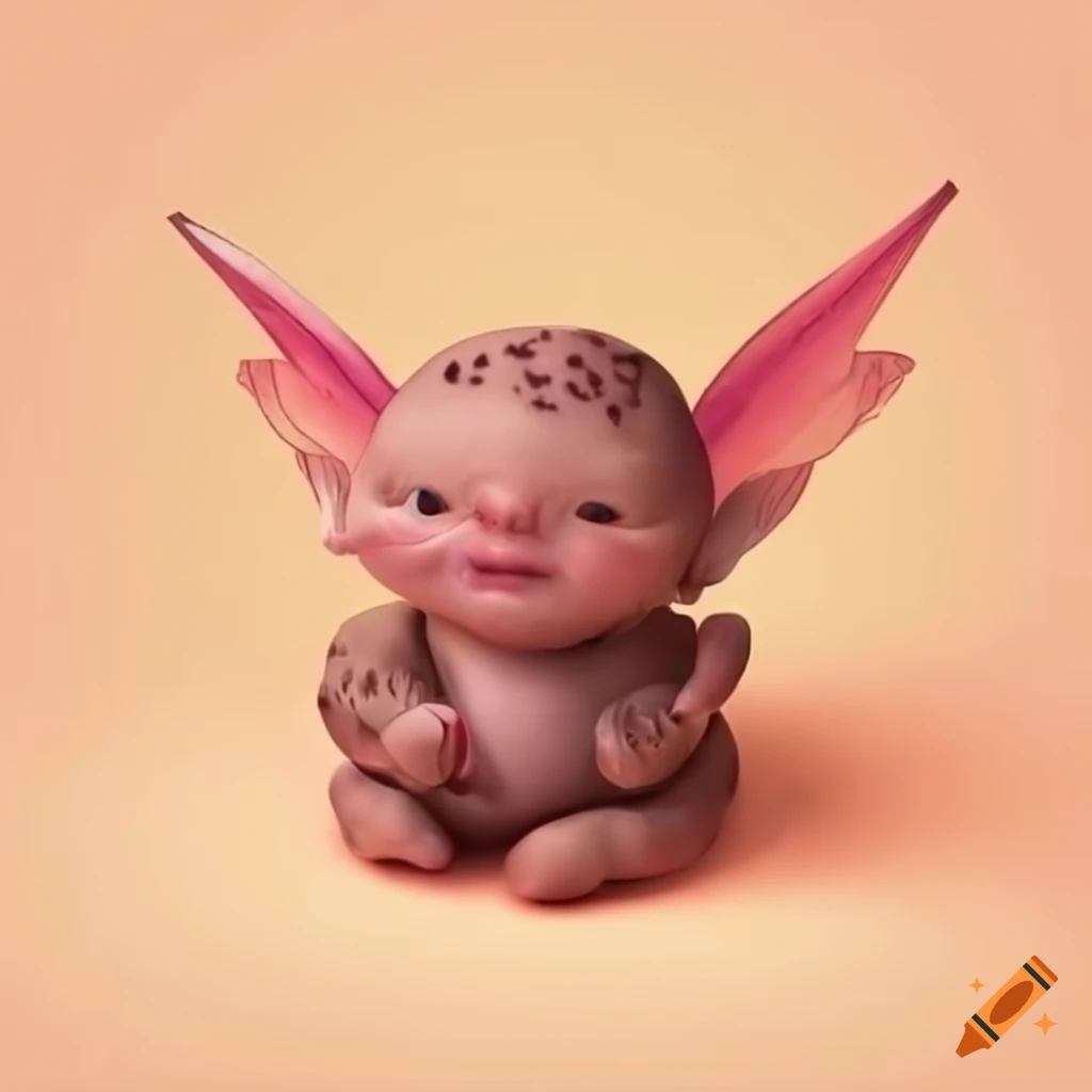 Digital art of a cute blob goblin baby with fairy wings