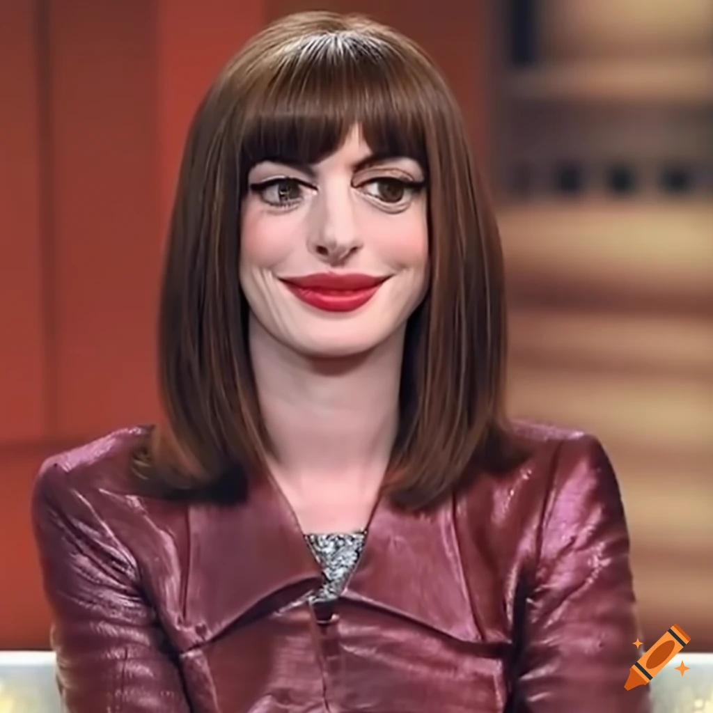 Anne Hathaway Getting Her Bangs Trimmed On A Talk Show On Craiyon anne-hathaway-getting-her-bangs-trimmed-on-a-talk-show-on-craiyon