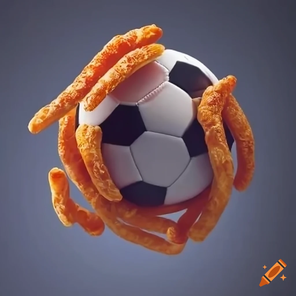 Levitating cheetos puffs with a soccer ball on Craiyon
