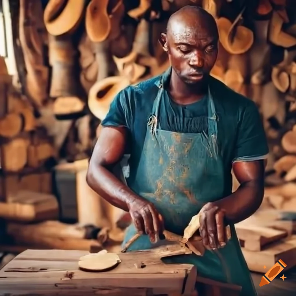 Skilled african craftsman working in a workshop on Craiyon