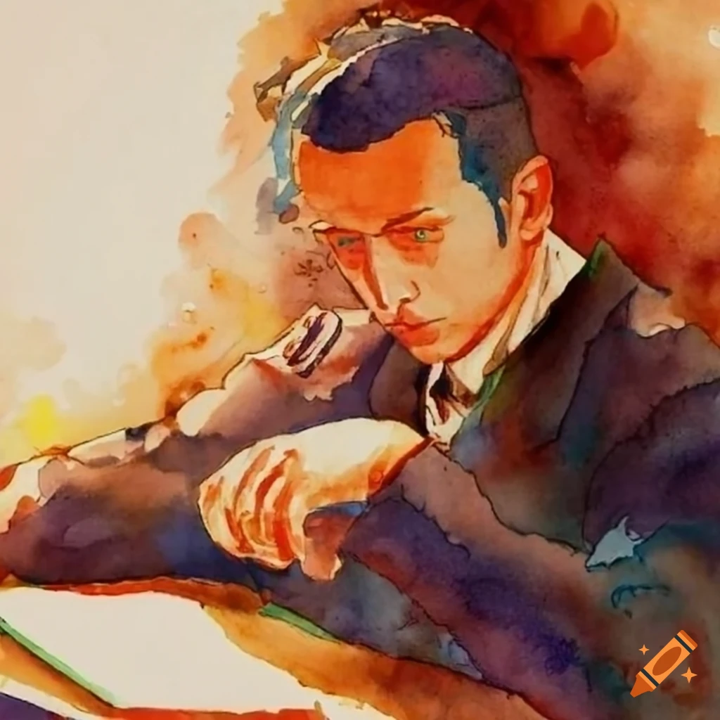 Camus writing at his desk