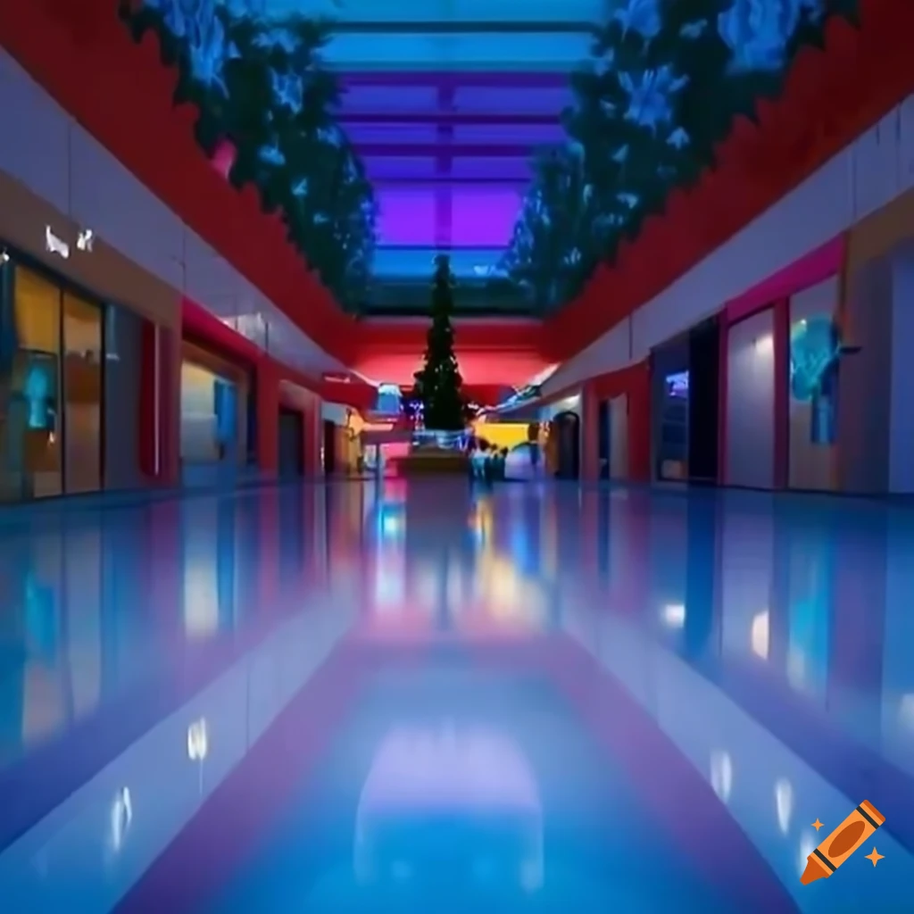 Claymation of a christmas-decorated empty shopping mall
