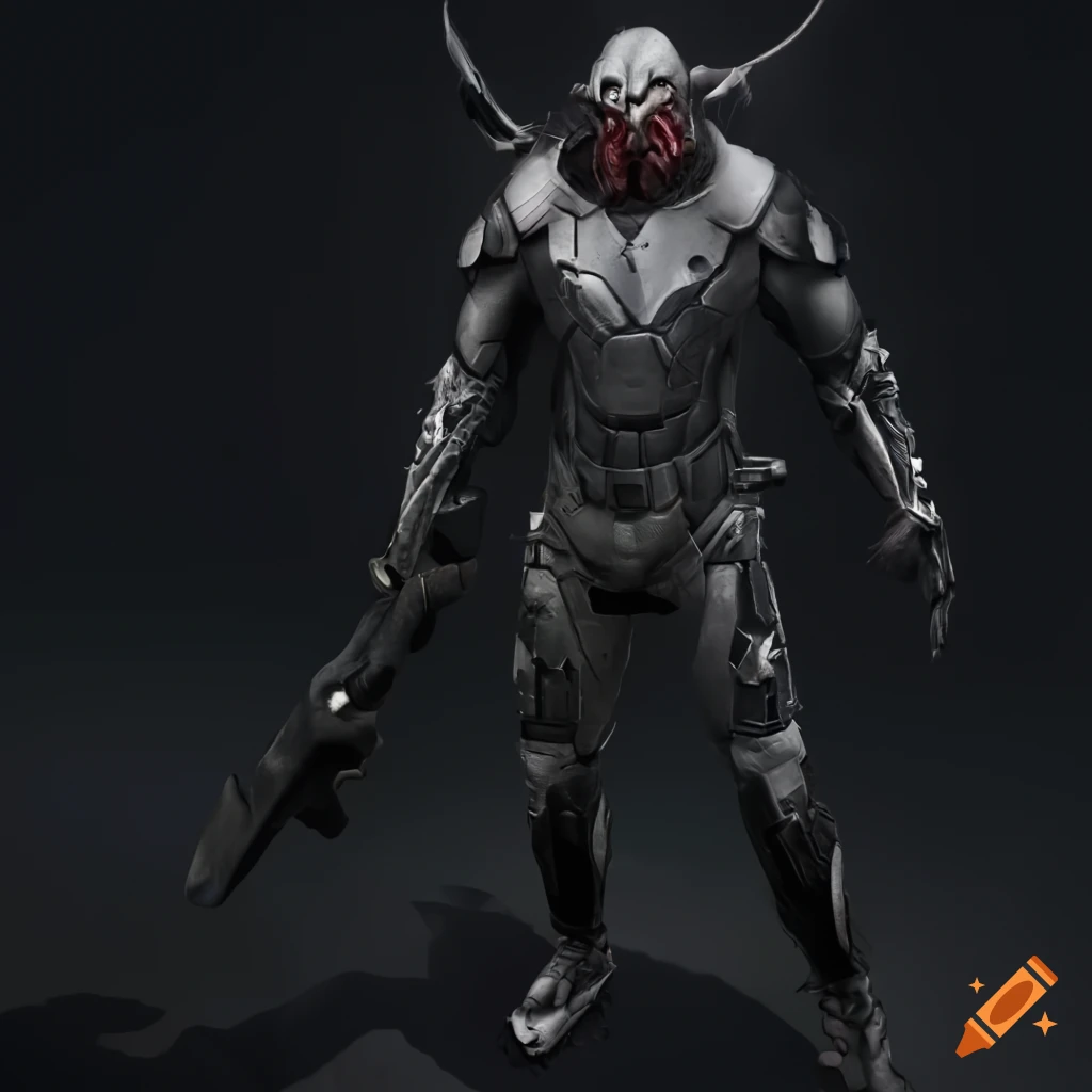 Sci-fi dark soldier with red hair and black armor on Craiyon