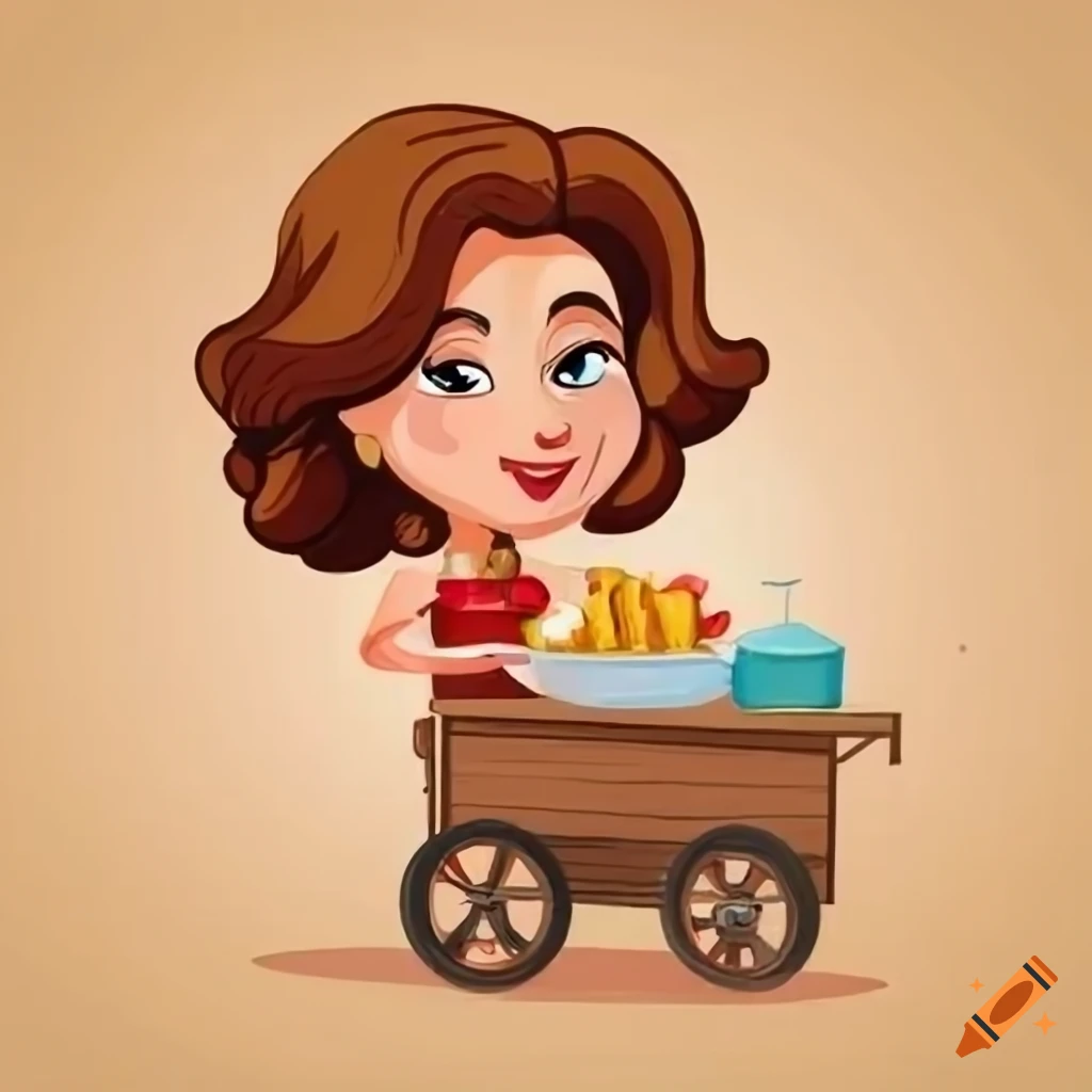 Cartoon chef cooking and serving Indian snacks on Craiyon