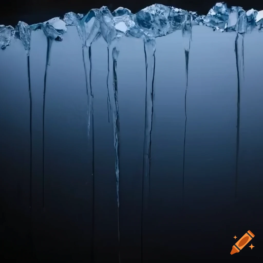 Artwork of melting ice columns in a black background on Craiyon