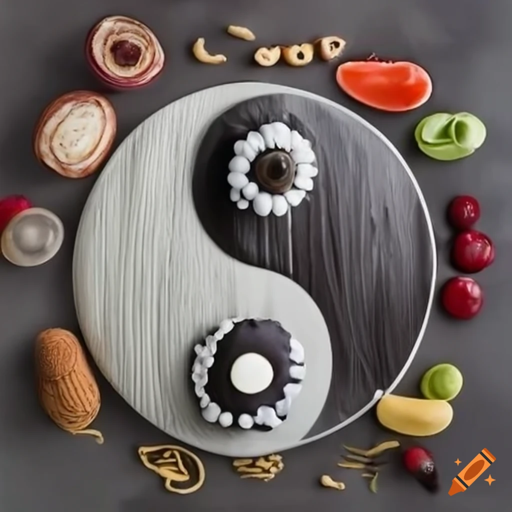 Yin yang symbol with various types of food