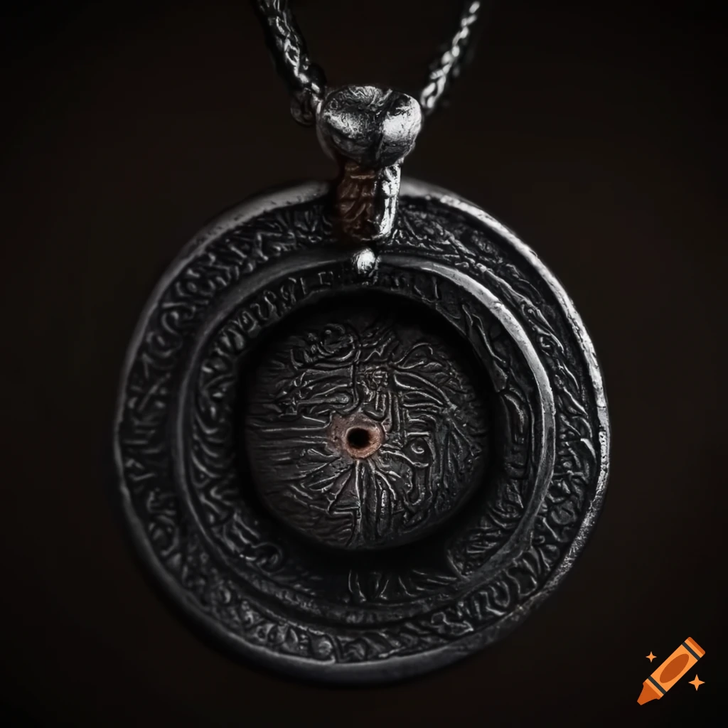 Black steel amulet with elder ornamentation