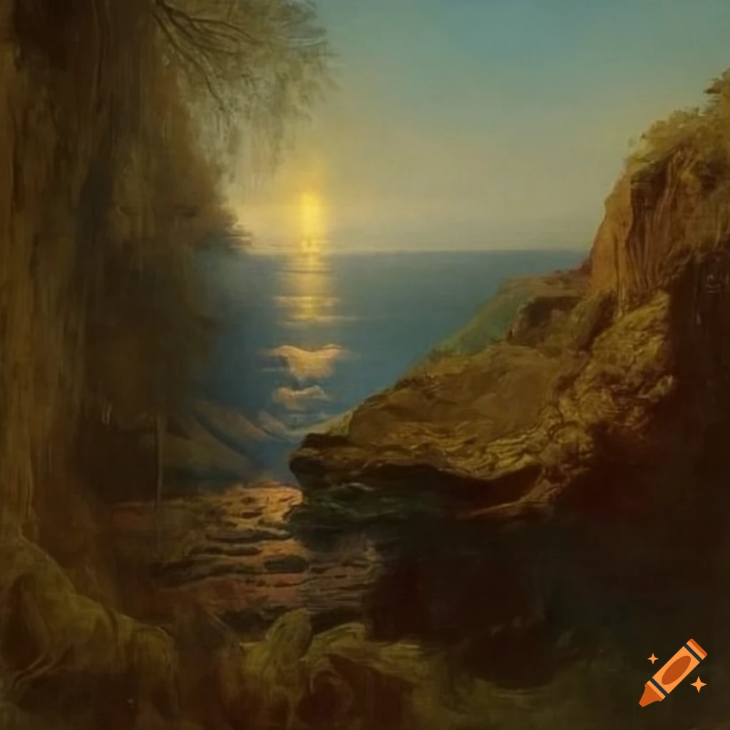 Woman with gray hair enjoying the wind on a cliff on Craiyon