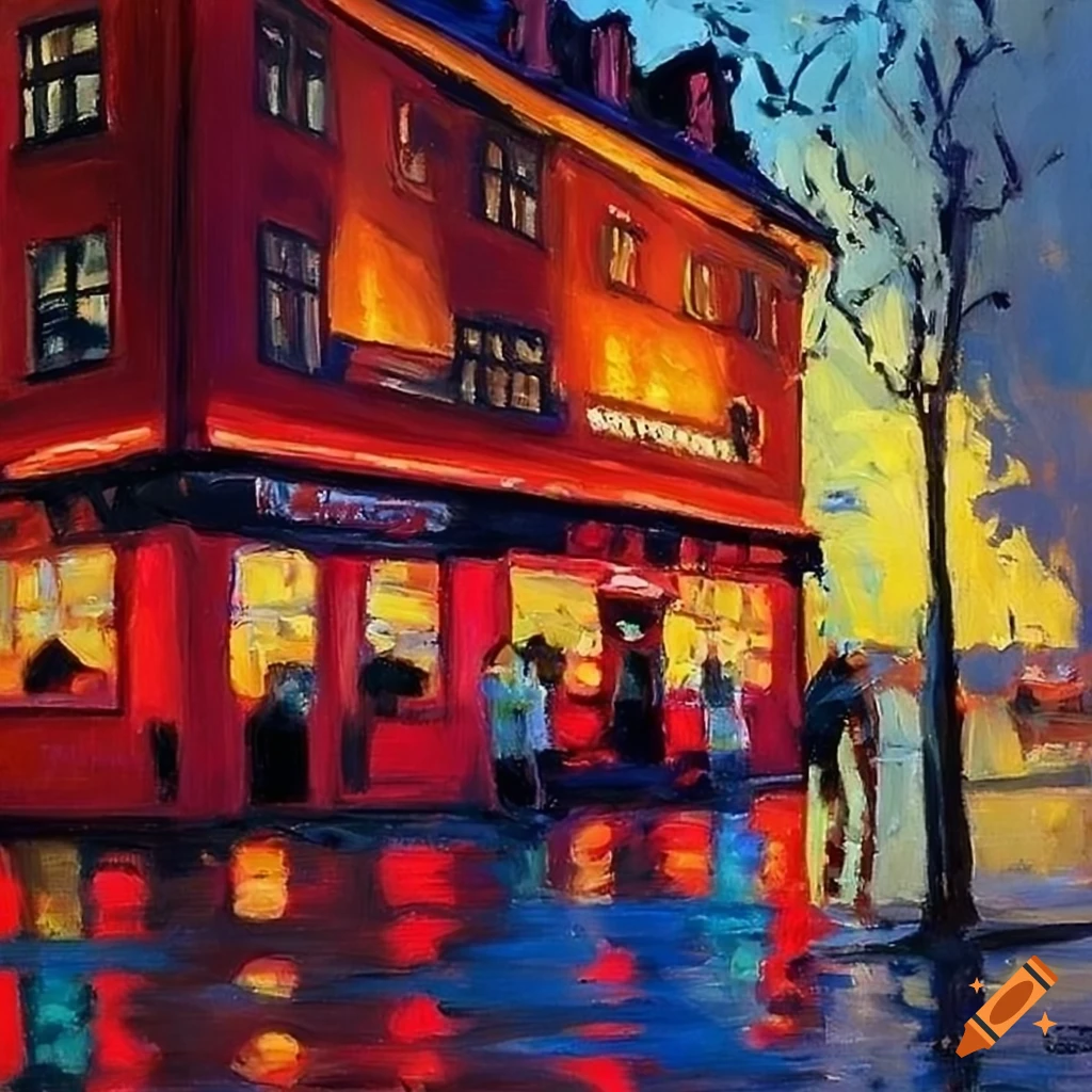Painting of a rainy night in karl johans gate, oslo on Craiyon