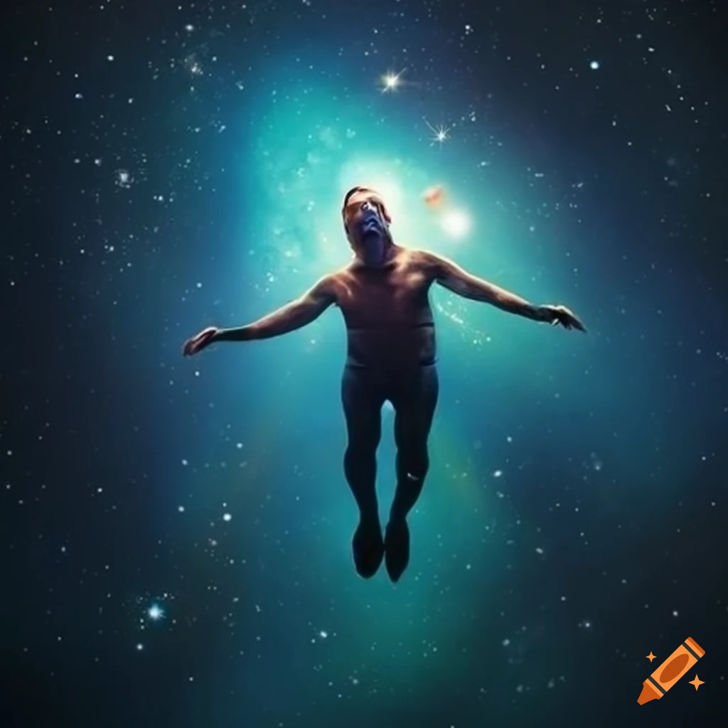 Man floating in a galaxy