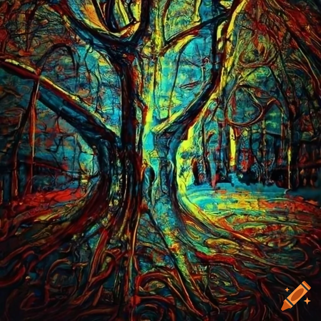 Intricate abstract expressionism artwork without trees on Craiyon