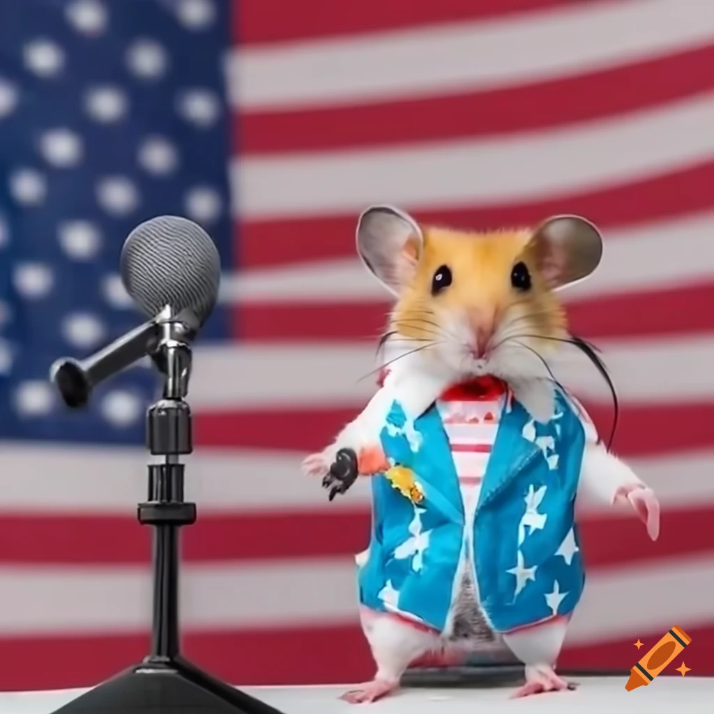 Hamster giving a patriotic speech