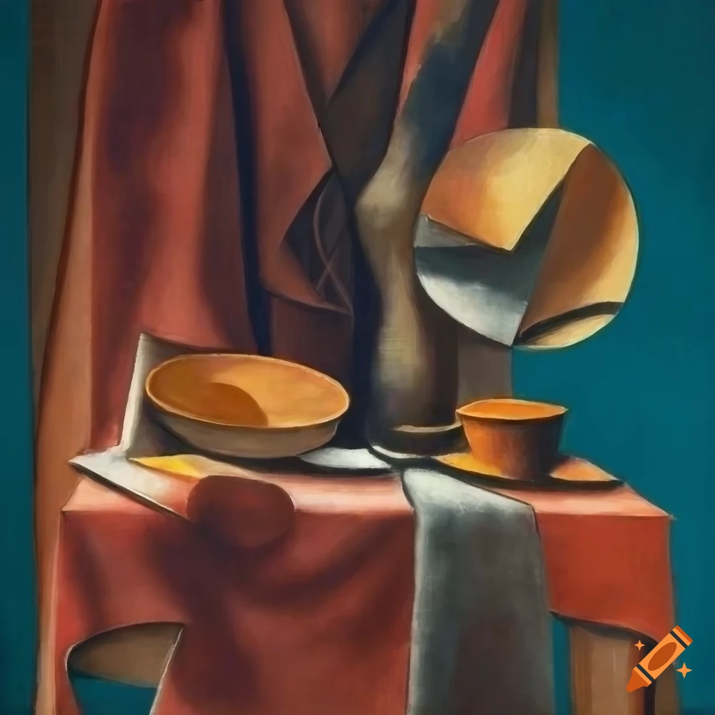Modern still life with fabric, musical instruments, and books on Craiyon