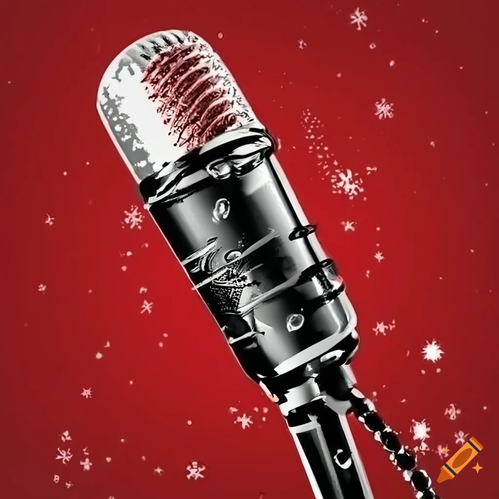 Black and white christmas poster with a condenser microphone on Craiyon