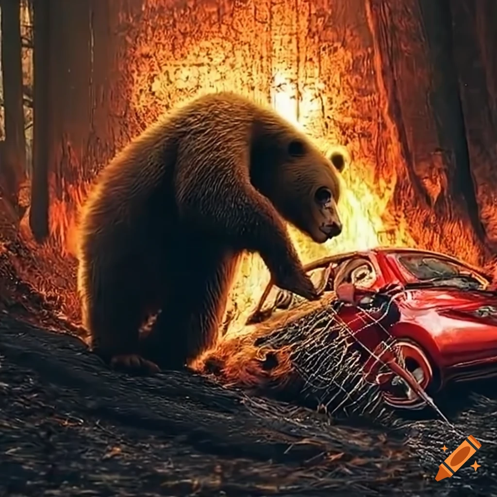 Bear causing destruction to cars