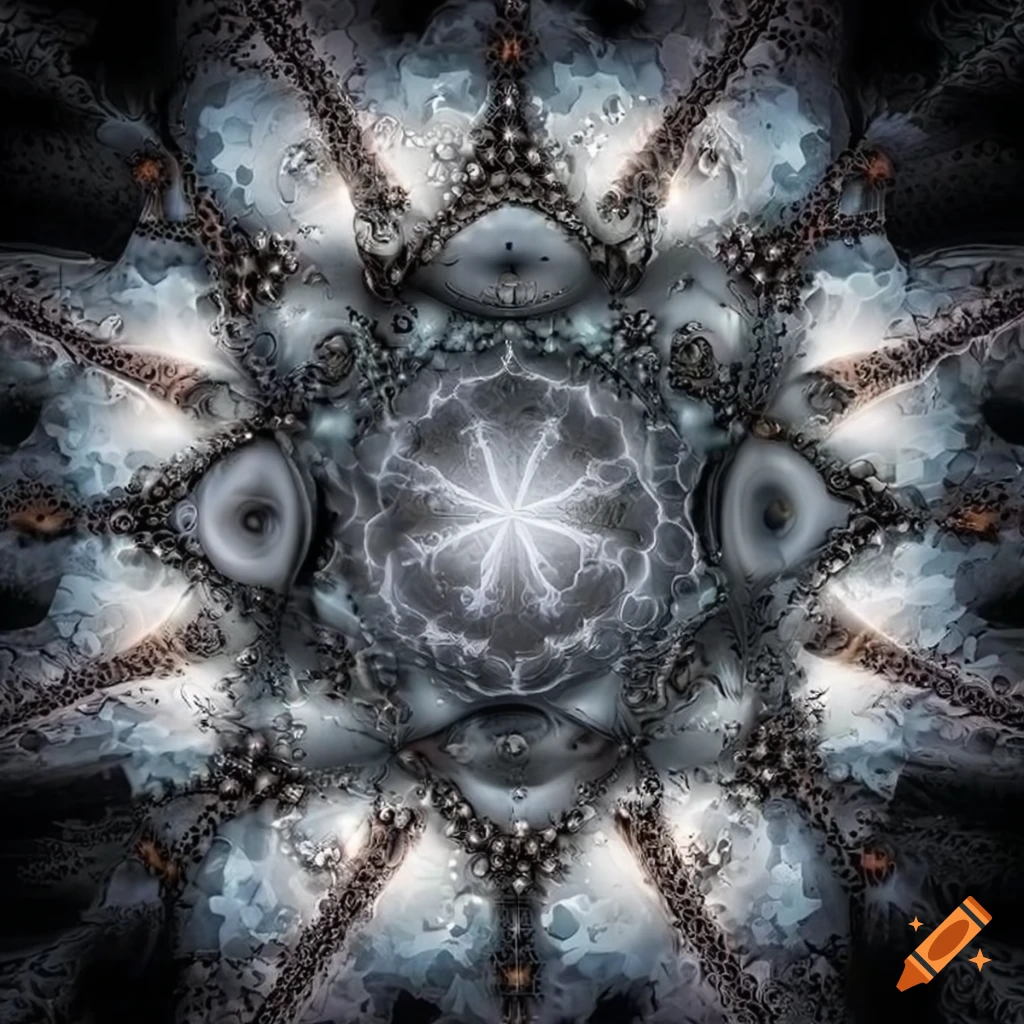 Striking black and white urban and fantasy abstract scene with patterns ...