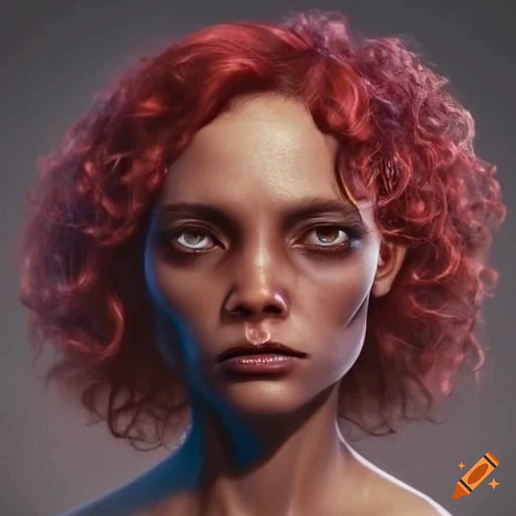 Portrait of a maroon-haired alien woman on Craiyon