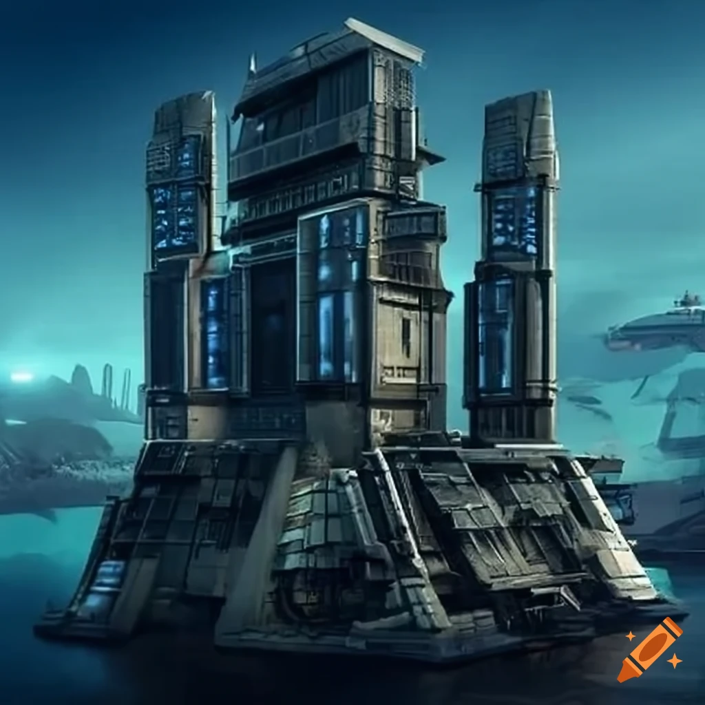 Futuristic military building on Craiyon