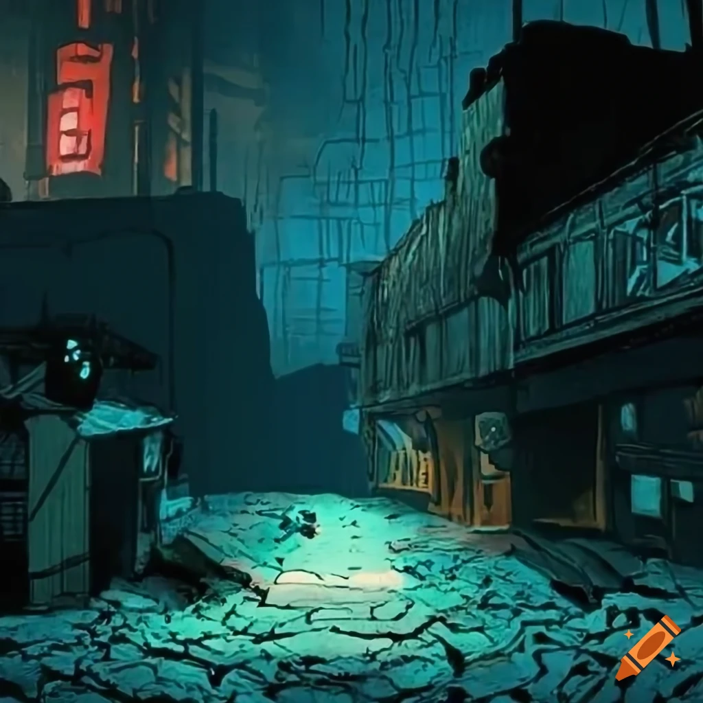 Vertical cityscape inspired by the video game stray on Craiyon