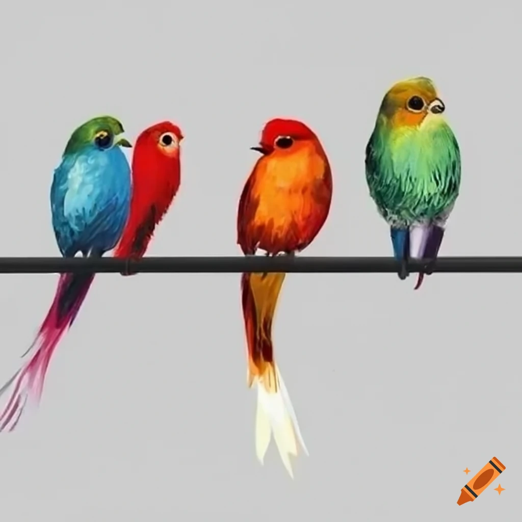Colorful birds sitting on a wire
