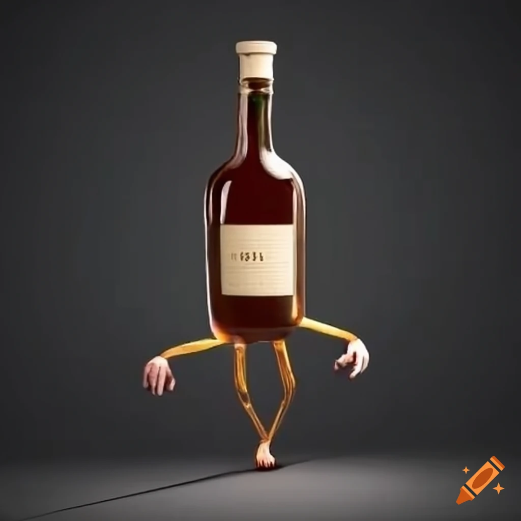 Personified alcoholic bottle with arms and legs on Craiyon